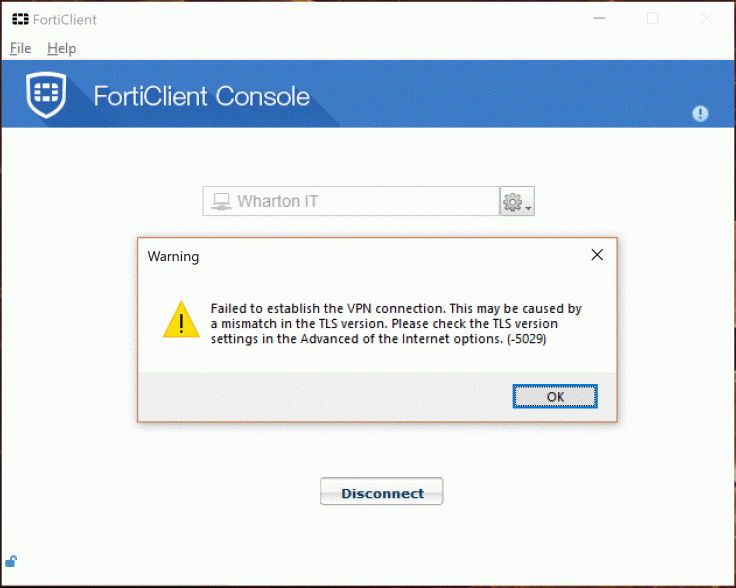 FortiClient VPN TLS ‘error 5029’ – DROQUEL